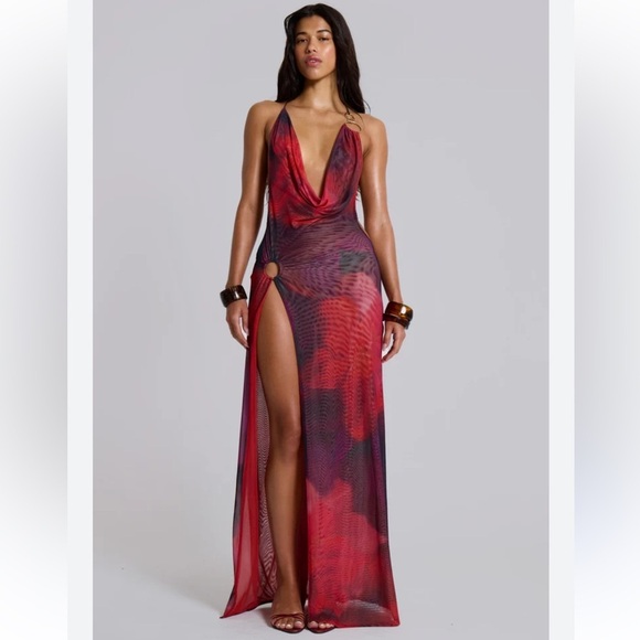 Jaded London | Dresses | Jaded London Vixen Red Maxi Dress Micro Mesh ...